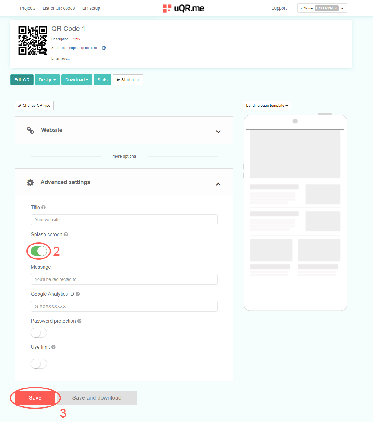 How to activate the splash screen of a QR Code