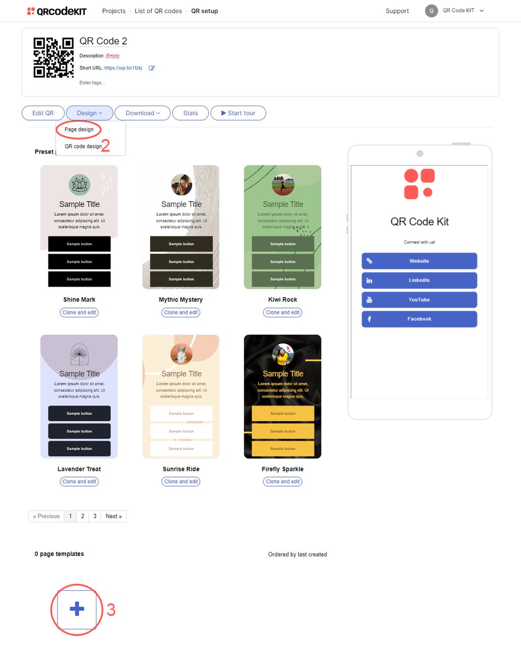 How to customize the page template of a QR Code