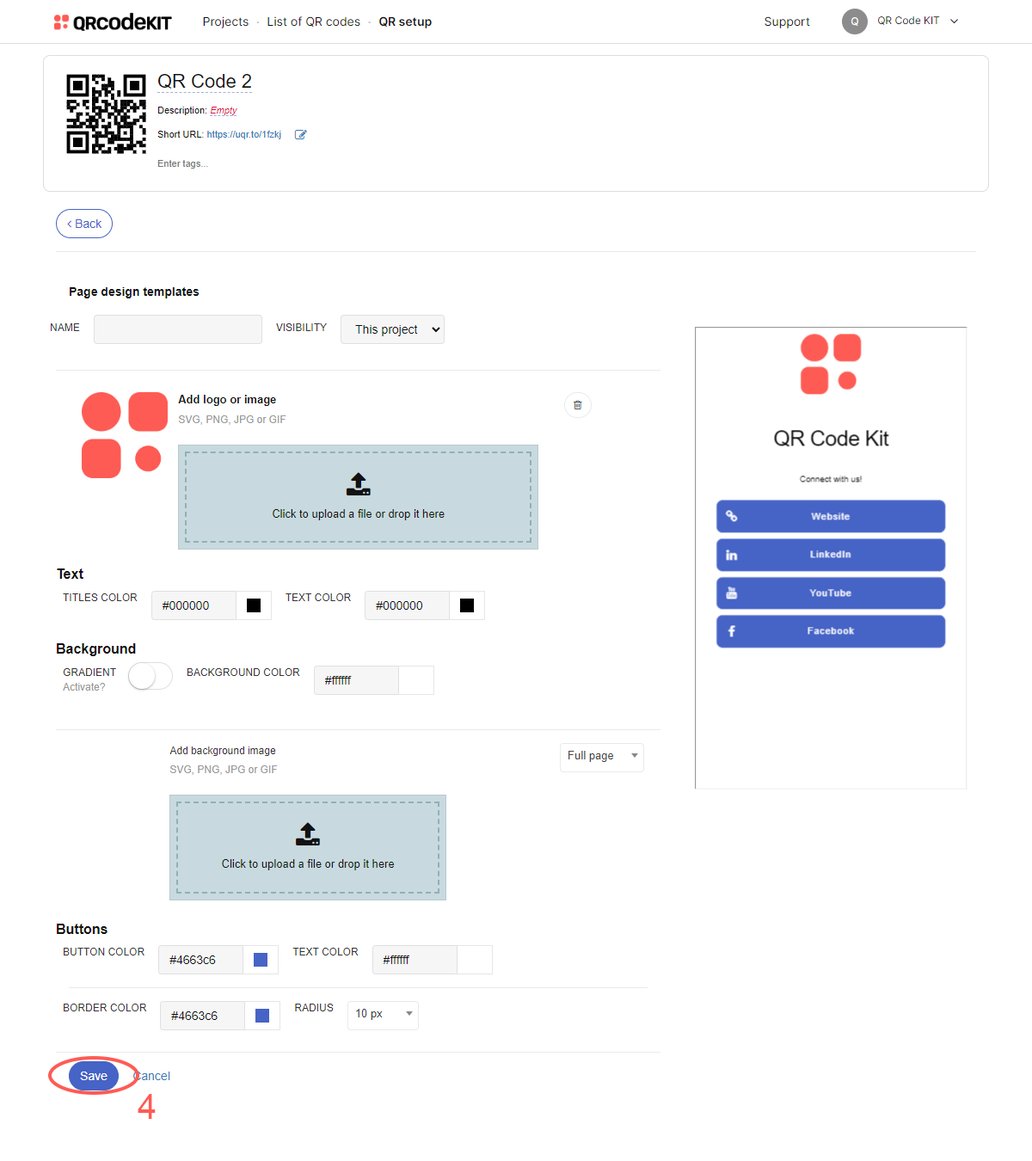 How to customize the page template of a QR Code