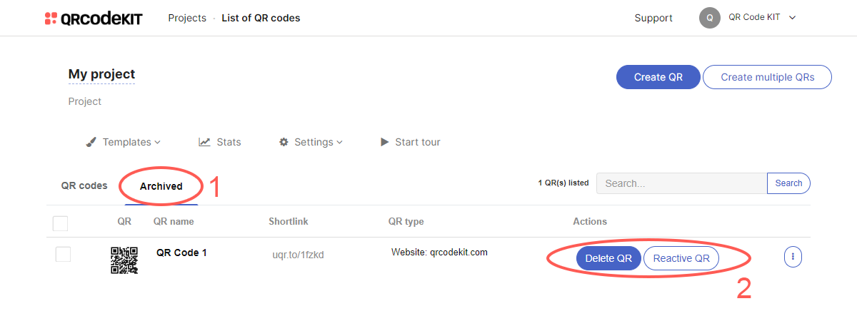 How to archive, delete or reactivate a QR Code