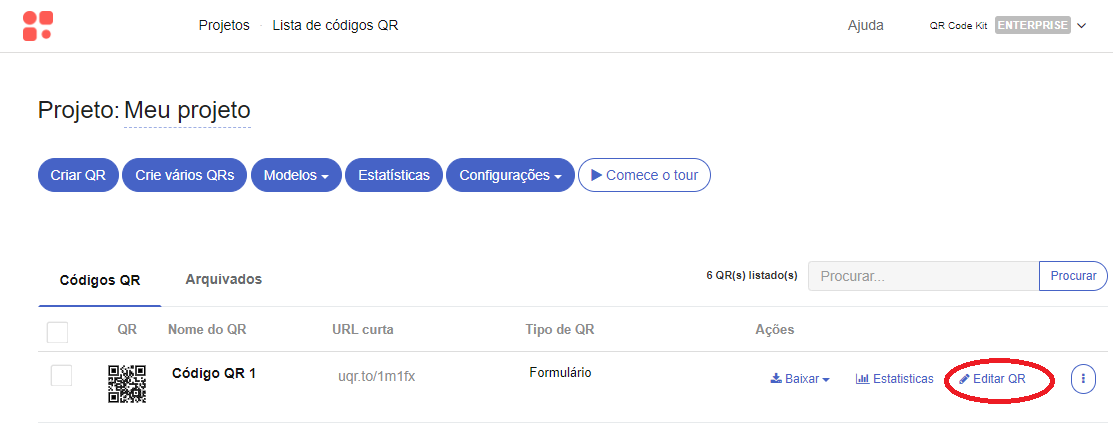 Como editar a URL curta de um código QR